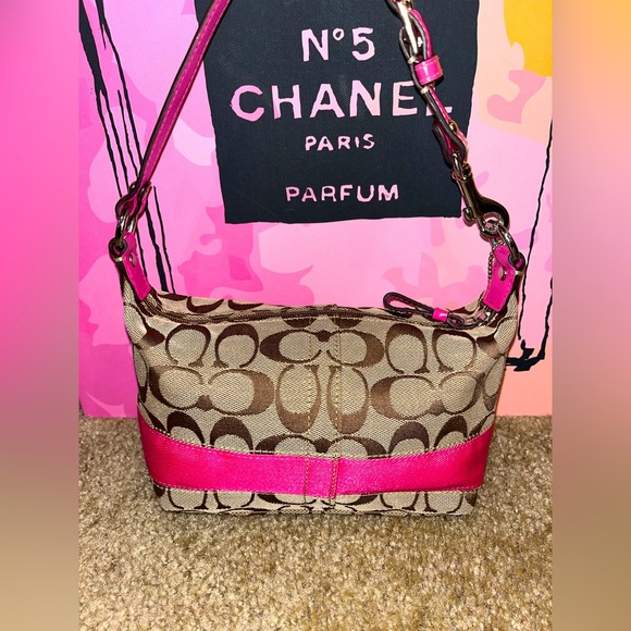 Coach | Bags | Coach Mini Hobo Baguette Purse Khaki Barbiecore Pink ...